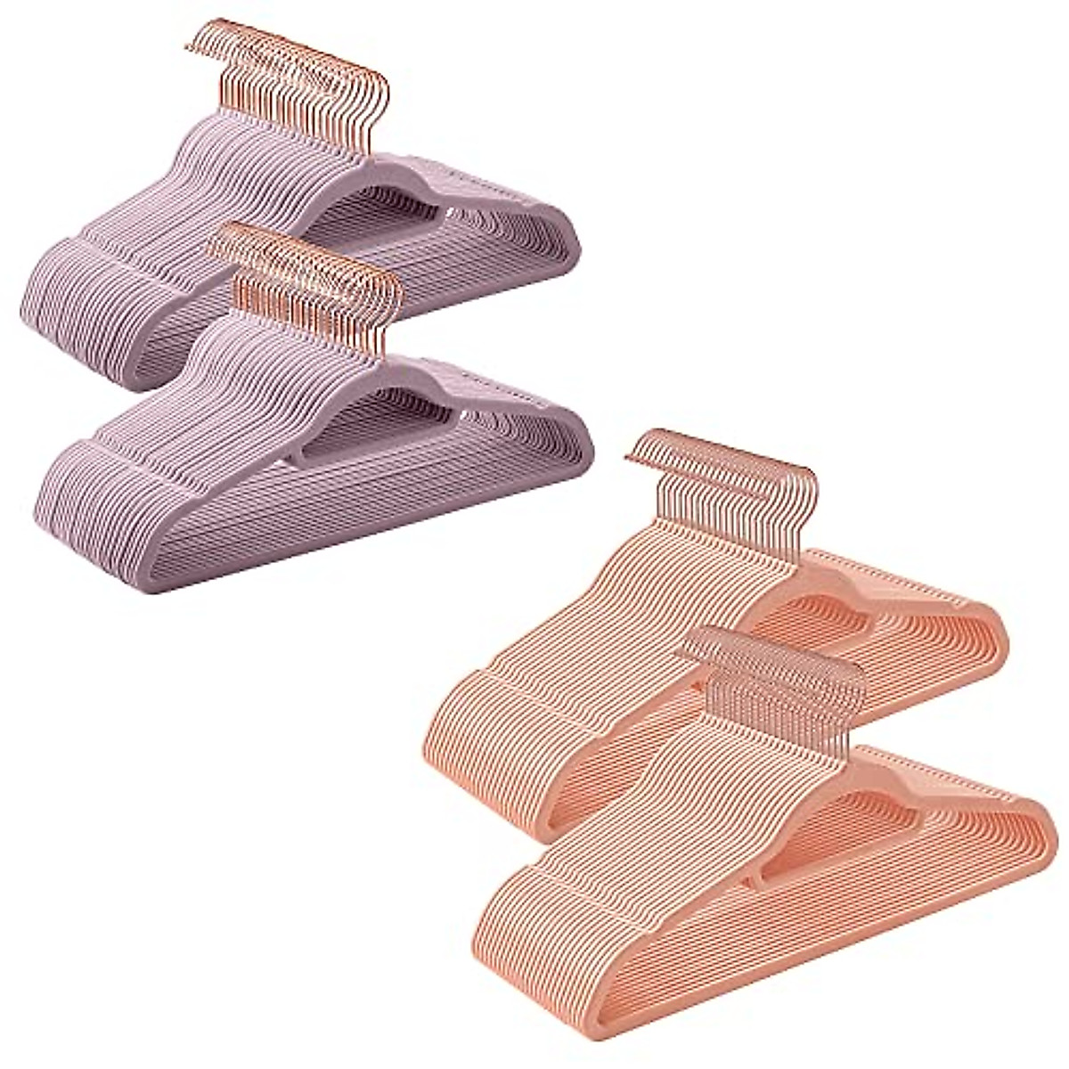 SONGMICS Velvet Hangers Bundle, Set of 50 with Set of 50, Clothes Hanger with Rose Gold Swivel Hook, Non-Slip, and Space-Saving, 0.2-Inch Thick, Pale Purple and Light Pink, UCRF021GP50 and UCRF21PK50