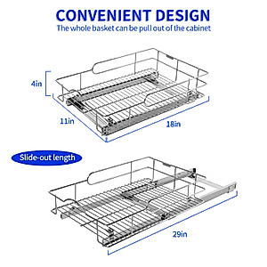 GF-LaLan (11"x18") Pull Out Cabinet Organizer, Heavy Duty Slide Out Kitchen Cabinet Storage Shelves, Roll Extendable Sliding Drawer - 11"W x 18"D- Requires At Least 12" Cabinet Opening, Chrome Finish