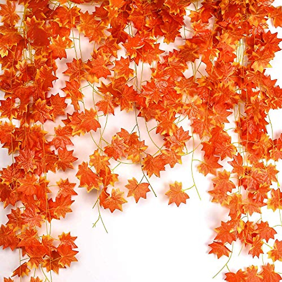 Noverlife 12 Pack 90Ft Artificial Maple Leaf Vine, Fake Foliage Autumn Leaves Garland Hanging Plant for Home Garden Hotel Wedding Party, Fall Leaves Vines for Thanksgiving Holloween Festivals Decor