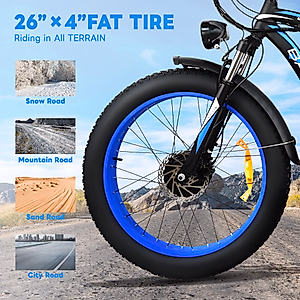 COJMOYOV 2000W Electric Bike with 20AhRemovable Battery 26"×4"Fat Tire Ebike for Adults 35MPH 80MilesElectric Bicycles with 21Speed Cruise Control Lockable Front Suspension Hydraulic Disc Brake (Blue)