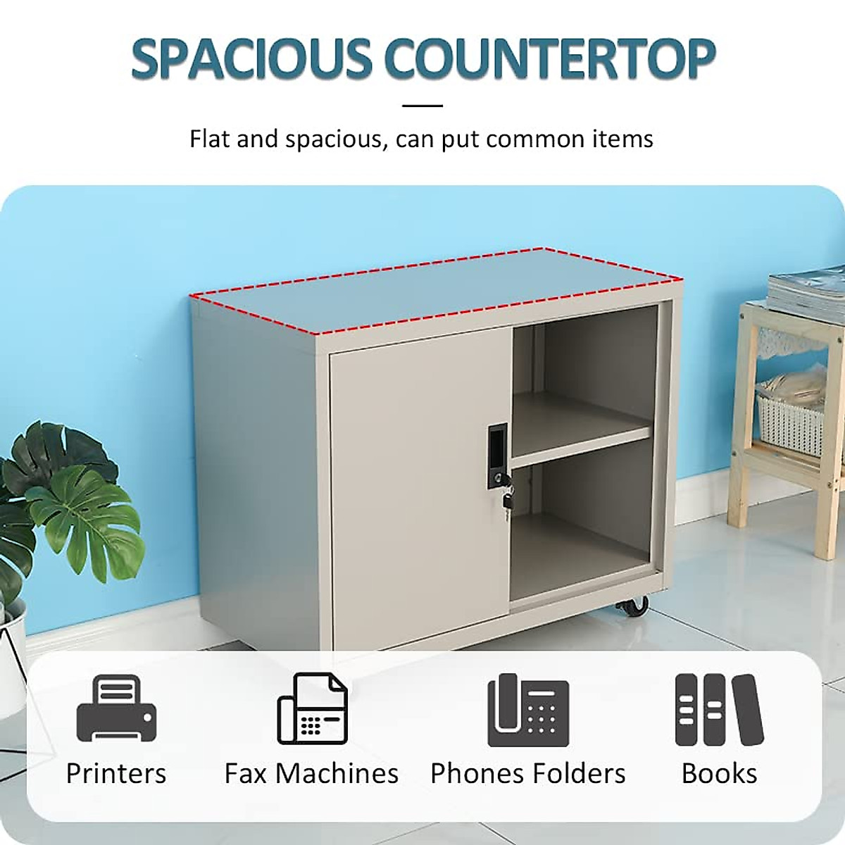 Fumedo Metal Mobile Lateral File Cabinet, Storage Locker,Printer Stand with Open Storage Shelves for Office,School,Home,Living Room. (Gray)