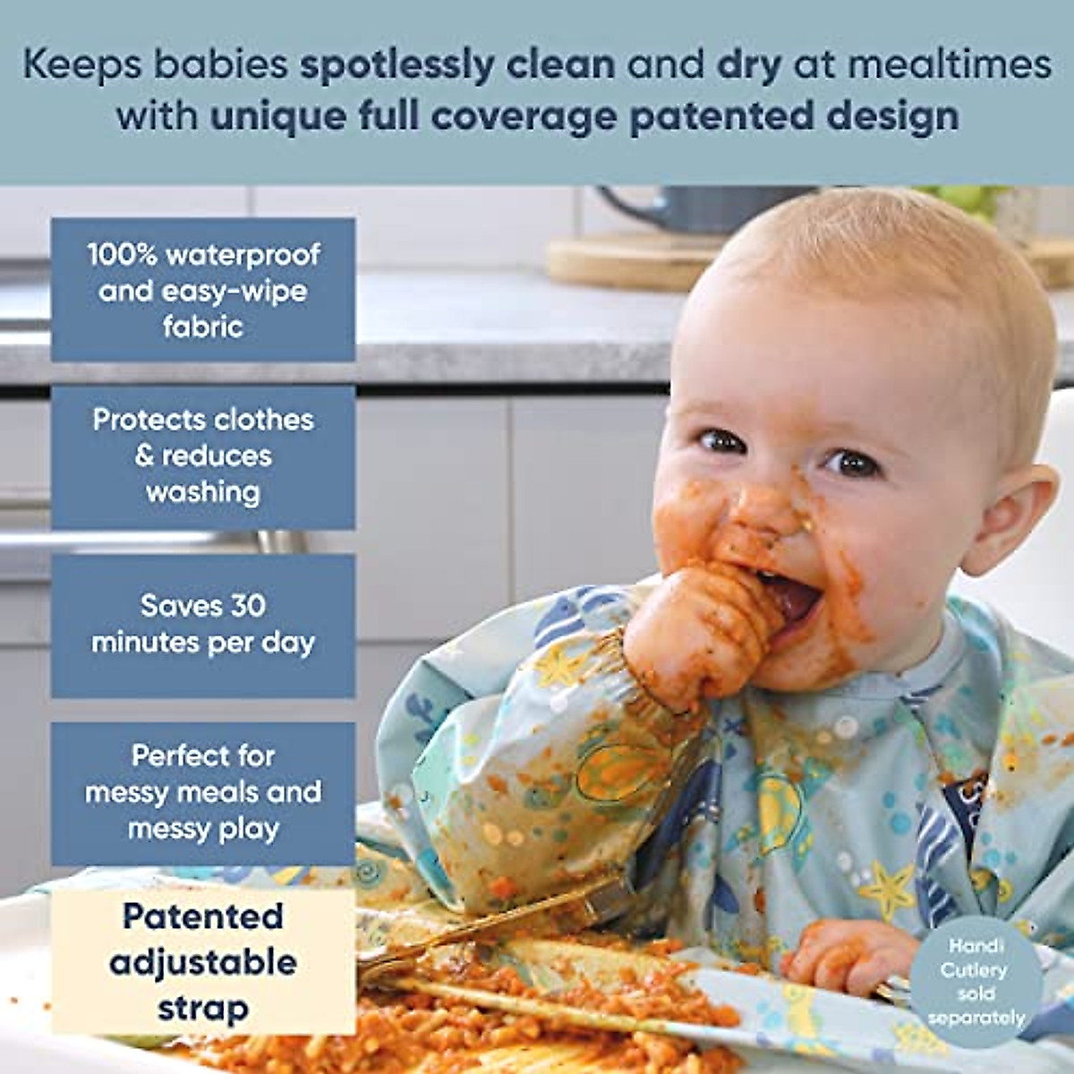 BIBaDO - Long Sleeve Baby Bibs - Babies & Toddlers 6-36 Months - Coverall Baby Led Weaning Bib - Easy Wipe, Soft & Waterproof