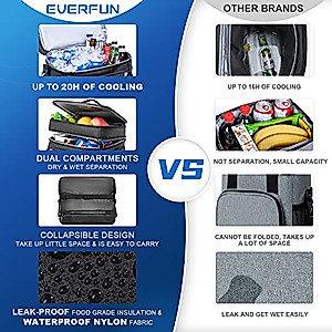 EVERFUN Insulated Cooler Bag Dual Compartments Soft Lunch Bag for Men Lunch Box 24 Can Collapsible Waterproof Leak-Proof Lunch Coolers for Work Office