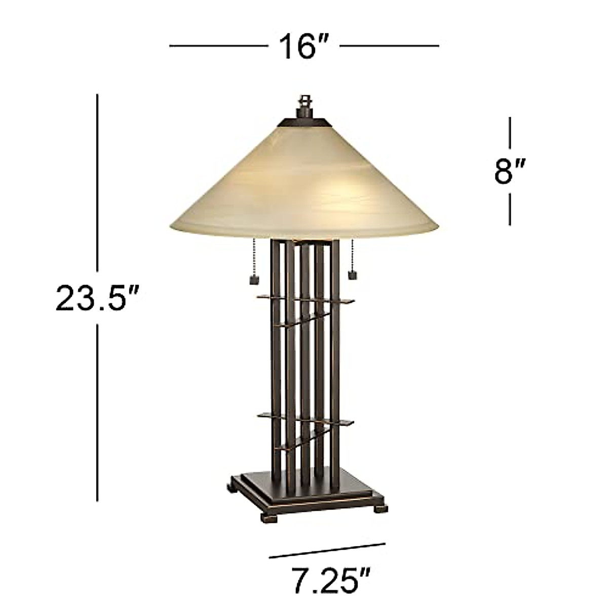 Franklin Iron Works Metro Planes 'n' Posts Rustic Farmhouse Accent Table Lamp 23 1/2" High with Dimmer Bronze Metal Alabaster Art Glass Shade for Bedroom Living Room House Home Bedside Nightstand
