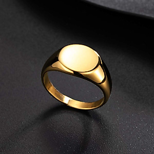 Valily Gold Signet Ring For Women Size 5 Stainless Steel Polished Round Rings For Engraving Customized Ring