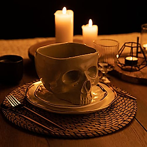 Human Skull Bowl for Eating - Food Safe Skeleton Head Pasta Bowl – Portable Cereal Chalice - Home Bar Candy Server & Punch Dispenser - Retro Gothic Tabletop Ornament – Goth Dining Table Centerpiece