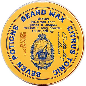 SEVEN POTIONS Beard Wax for Men — Medium Hold Styling Wax to Shape And Nourish Your Beard — All-Natural, Vegan, Cruelty Free — Citrus Tonic (1 FL OZ)