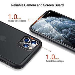 TORRAS Shockproof Compatible for iPhone 11 Pro Case, [Military Grade Drop Tested] Translucent Hard Matte Case with Soft TPU Bumper Slim Phone Case Compatible for iPhone 11 Pro, Matte Black