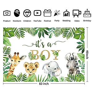 HIPVVILD Safari Baby Shower Backdrop Decorations Boy - Jungle Animal Theme Baby Boy Background Banner Supplies, Safari Jungle Theme Baby Shower Photography Background Photo Booth Banner | 5x3ft