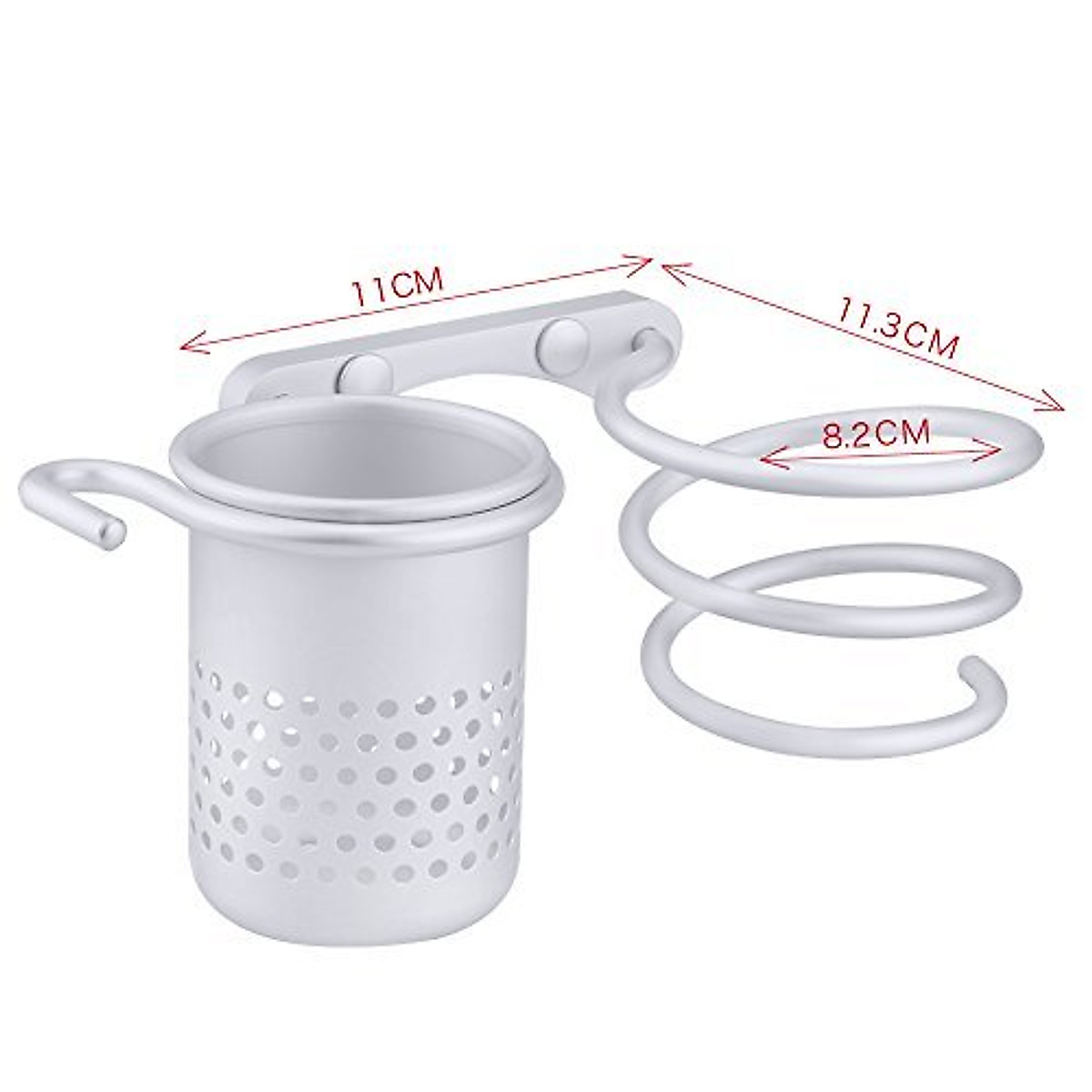 Yosoo Aluminum Multifunctional Bathroom Organizer Collection Storage Rack/Spiral & Hair Dryer Holder Stand & Canister & Towel Hooks Wall-Mounted (Hair Dryer & Straightener Holder)