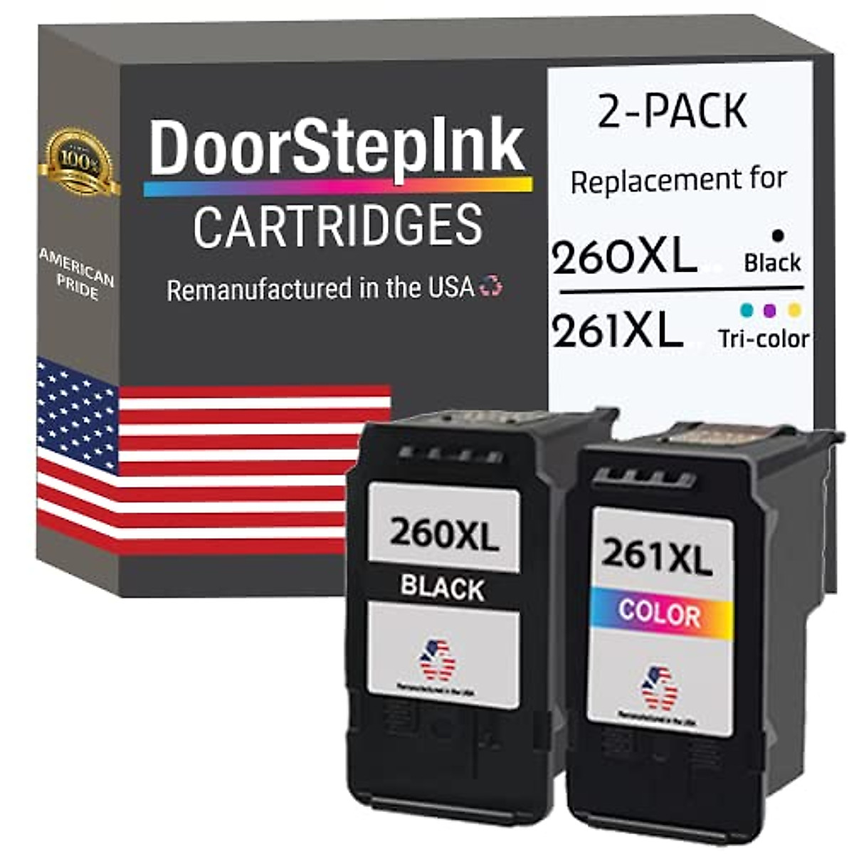 DoorStepInk Remanufactured in The USA Ink Cartridge Replacements for Printers Canon PG-260XL 260 XL CL-261XL 261 XL Black Color 2 Pack Cartridges for Printer PIXMA TR7020 TS5320 TS6420