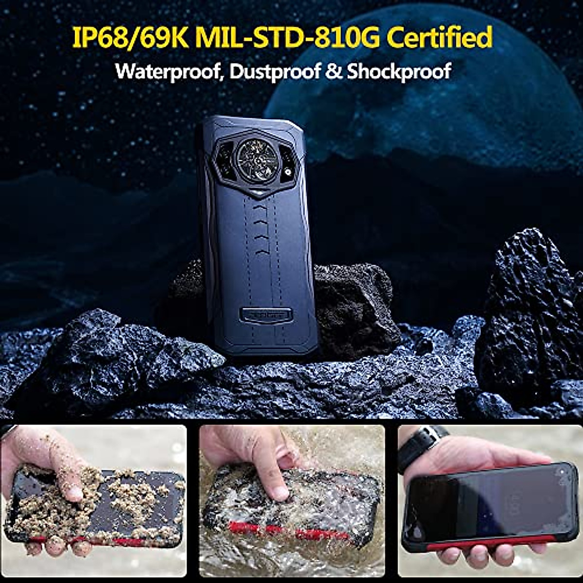 DOOGEE S98 Unlocked Rugged Smartphone, MTK G96 8GB+256GB Android 12 IP68 Waterproof Phone, 64MP+20M Night Vision Camera, 6.3"FHD+, 6000mAh, Global Unlocked Dual SIM 4G Rugged Phone NFC OTG GPS, Black