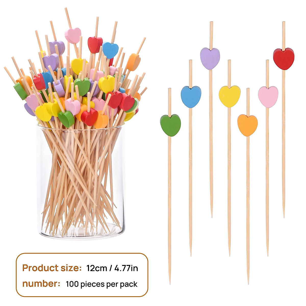100 Pack Fruit Toothpicks, Heart-Shaped Bamboo Cocktail Picks, Natural Bamboo Toothpicks for Appetizers Fruit Cake Dessert Barbecue Snacks Sandwiches (Pink)