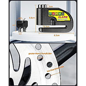 Onvian Motorcycle Lock with Alarm, Waterproof Motorcycle Locks Anti Theft for Motorcycle Bicycle Bike Scooter E-Bikes Wheel 6.7mm Disc Brake Rotor Lock 5FT Reminder Cable (Black)