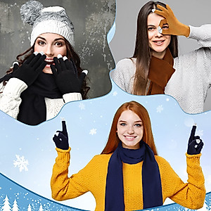 8 Pieces Scarf and Gloves Winter Knit Scarf and Glove Set, Cashmere Soft Scarf with Touchscreen Gloves for Women Gift (Black, Caramel, Navy, Burgundy)