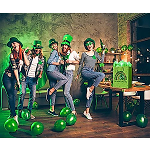 WaaHome St. Patricks Day Gift Bag with Handle 11.5''x9''x5'' Green Shamrock Clover Gift Bags with Tissue Paper, Happy St. Patrick's Day Wrapping Paper Gift Bag for Kids Family Friends