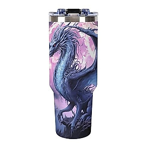 Purple Dragon 40 Oz Car Cup Stainless Steel Travel Mug Leak-Proof Insulated Tumbler with Handle Deep Blue-style