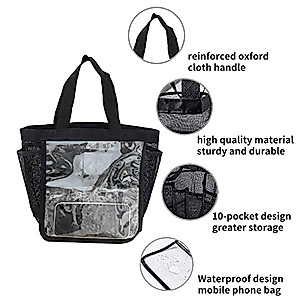 Portable Mesh Shower Caddy with Waterproof Bag , Quick Dry Hanging Toiletry Bag, 10 Storage Pocket Handle Bath Organizer for College Dorm Room Essentials, Gym, Bathroom, Mobile phone waterproof bag