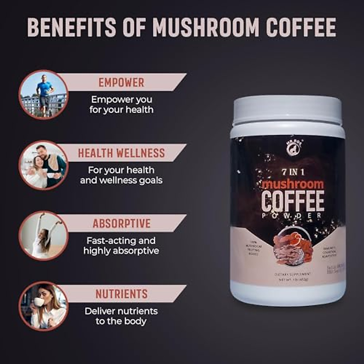 Mr Ros Natural Mushroom Coffee: Feel Your Best - Focus, Energy, Immunity - 7 Adaptogen Blend - 1 lb