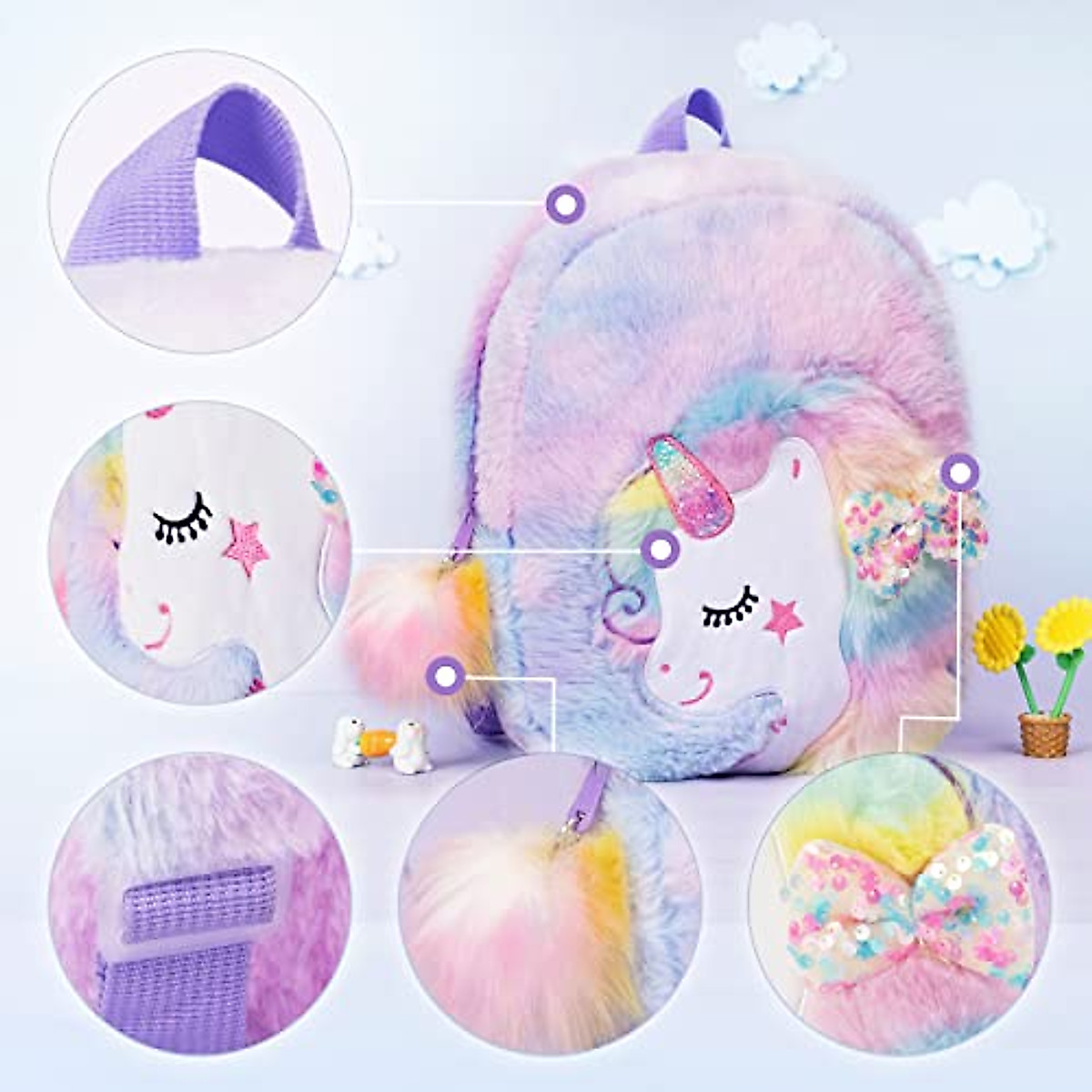 OUOZZZ 11" Cute Animal Toddler Backpack for Girls, Soft Plush Bag Mini Travel Backpacks with Adjustable Strap