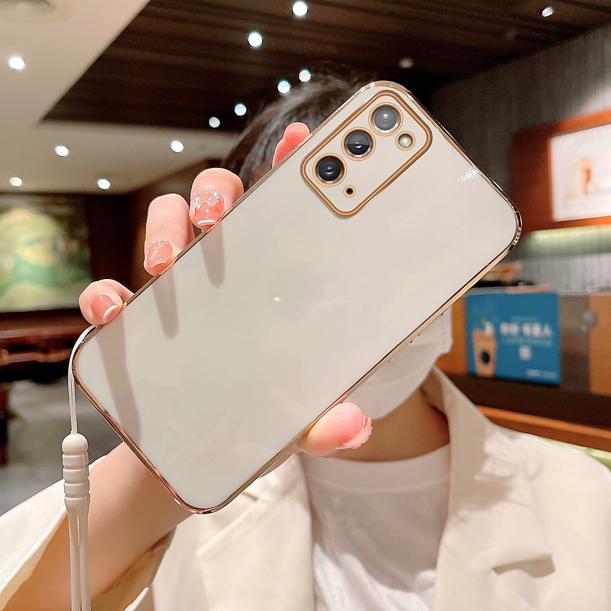 for Note 20 case Case,Galaxy Note 20 case for Women Electroplating Luxury Bling Aesthetic Trendy Pretty, Full Camera Soft TPU Protection Shockproof Cover for Samsung Note 20 (white)