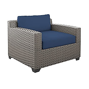 TK Classics Florence 7 Piece Outdoor Wicker Patio Furniture Set, Navy
