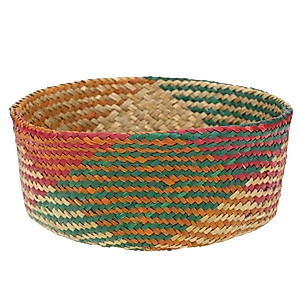 Wedhapy Woven Basket Rattan Basket Seagrass Belly Storage Basket with Handles Woven Foldable Storage Pot Plant Basin Cover for Laundry Beach Bag (S)