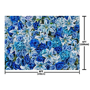 MEHOFOND Blue Flower Wall Backdrop for Wedding Bridal Shower Decorations Banner Supplies Valentines Day Blue Floral Rose Photography Background Photo Booth Studio Props Vinyl 8x6ft