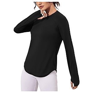 MakeMeChic Women's Long Sleeve Workout Tops Lightweight SPF Yoga Tops Tee Shirts Black L