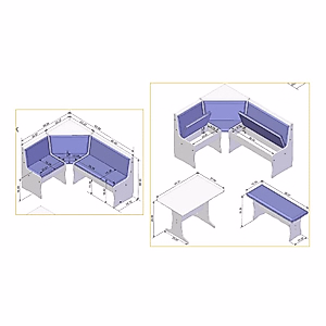 Riverbay Furniture Wood Storage Nook Kitchen Dining Breakfast Set in White and Beige