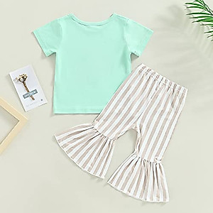 Toddler Western Baby Clothes Girl Short Sleeve t-Shirt top Ruffle Bell Bottoms Flare Pants Kids Summer Clothing (Green,12-18 Months)
