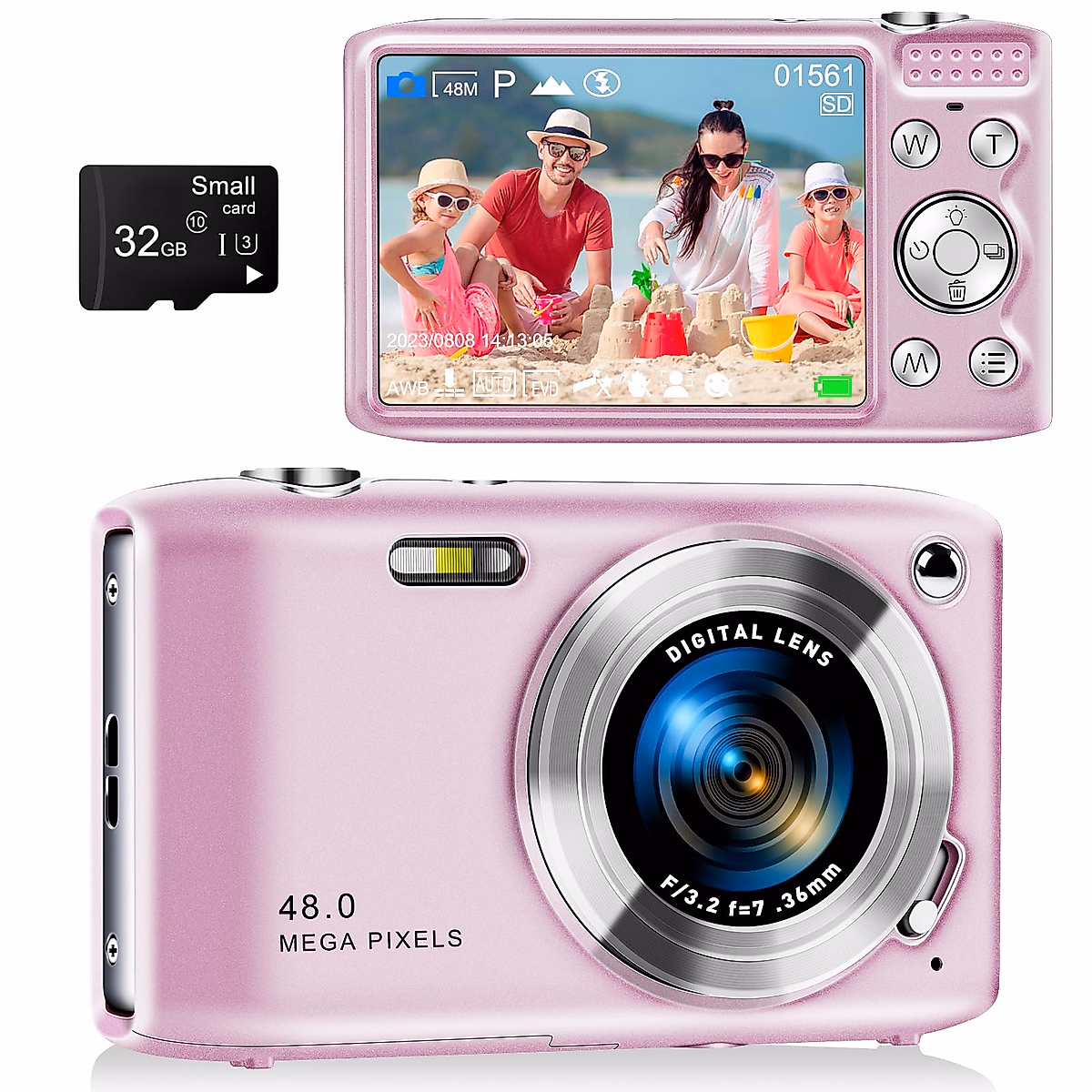 Digital Camera, FHD 4K Point and Shoot Camera with 2.88' IPS Screen, 48MP 4K Video, 16X Zoom, Macro Mode, Flash - Compact Beginner Camera for Teens, Pink