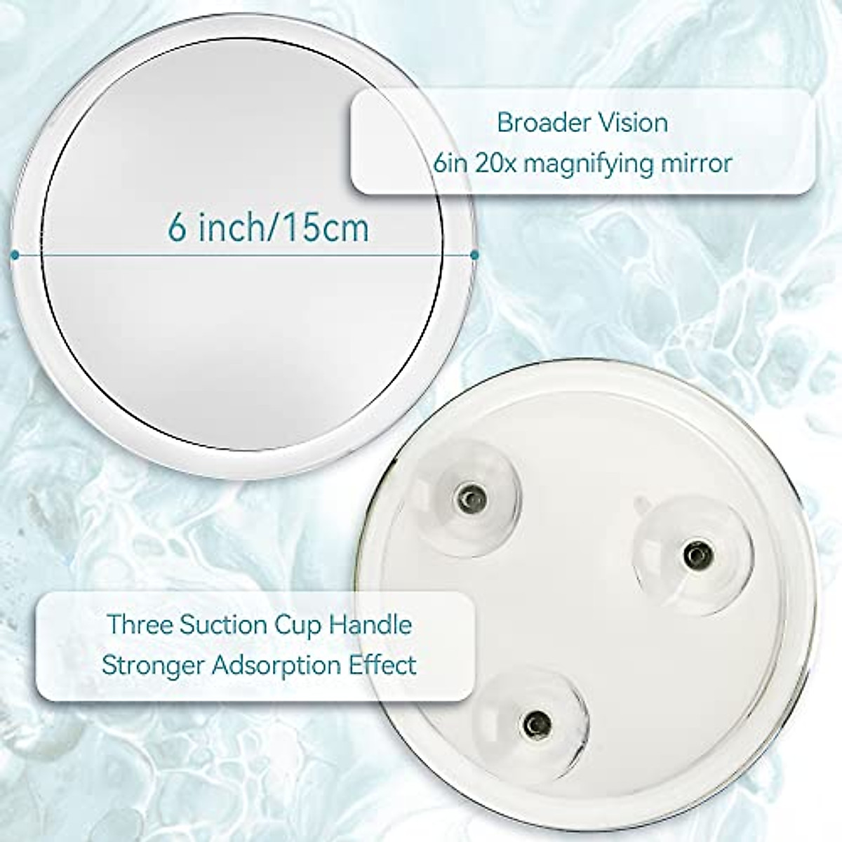 MIYADIVA 20x Magnifying Mirror, Small Magnifying Mirror with Suction Cup, Magnified Mirror, Close Up Mirror for Precise Details of Makeup, Super Magnification, 6" Dia