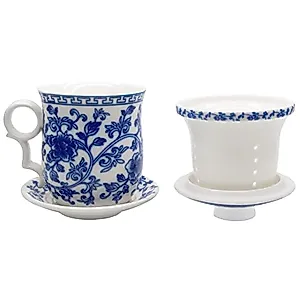 Tea Talent Porcelain Tea Cup with Infuser Lid and Saucer Sets - Chinese Jingdezhen Ceramics Coffee Mug Teacup Loose Leaf Tea Brewing System for Home Office