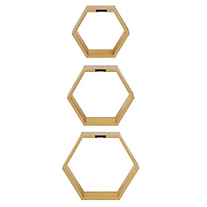 Kate and Laurel Putnam Hexagon Shelf, Set of 3, Gold, Dynamic Geometric Wall Decor and Storage
