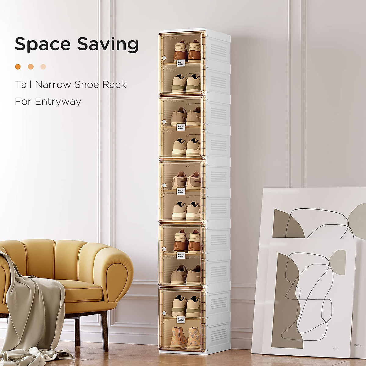 ANTBOX Shoe Organizer Storage Box, Portable Folding Shoe Rack for Closet with Magnetic Clear Door,Large Sneaker Cabinet Bins Sturdy Easy Assembly 10 Layers-10 Grids