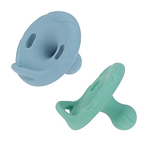 Nuby 2 Piece 100% Silicone Natural Cherry Shape Pacifiers, 0-6 Months, Blue/Green or Pink/Purple