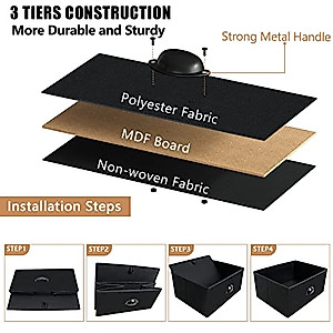 Furnulem 9 Drawer Dresser Large with Shelf, Tall Closet Storage Organizer for Bedroom, Fabric Storage Dresser, Wooden Top, Living Room, Entryway-Industrial Style (Black, 31.5"x11.4"x39.8")