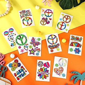 Demissle 280 Pieces Hippie Temporary Tattoos Butterfly Flower Love and Peace Lucky Rainbow Tattoos Groovy Hippie Temporary Fake Tattoos Decor School Rewards for Kids 70s Groovy Party Favors