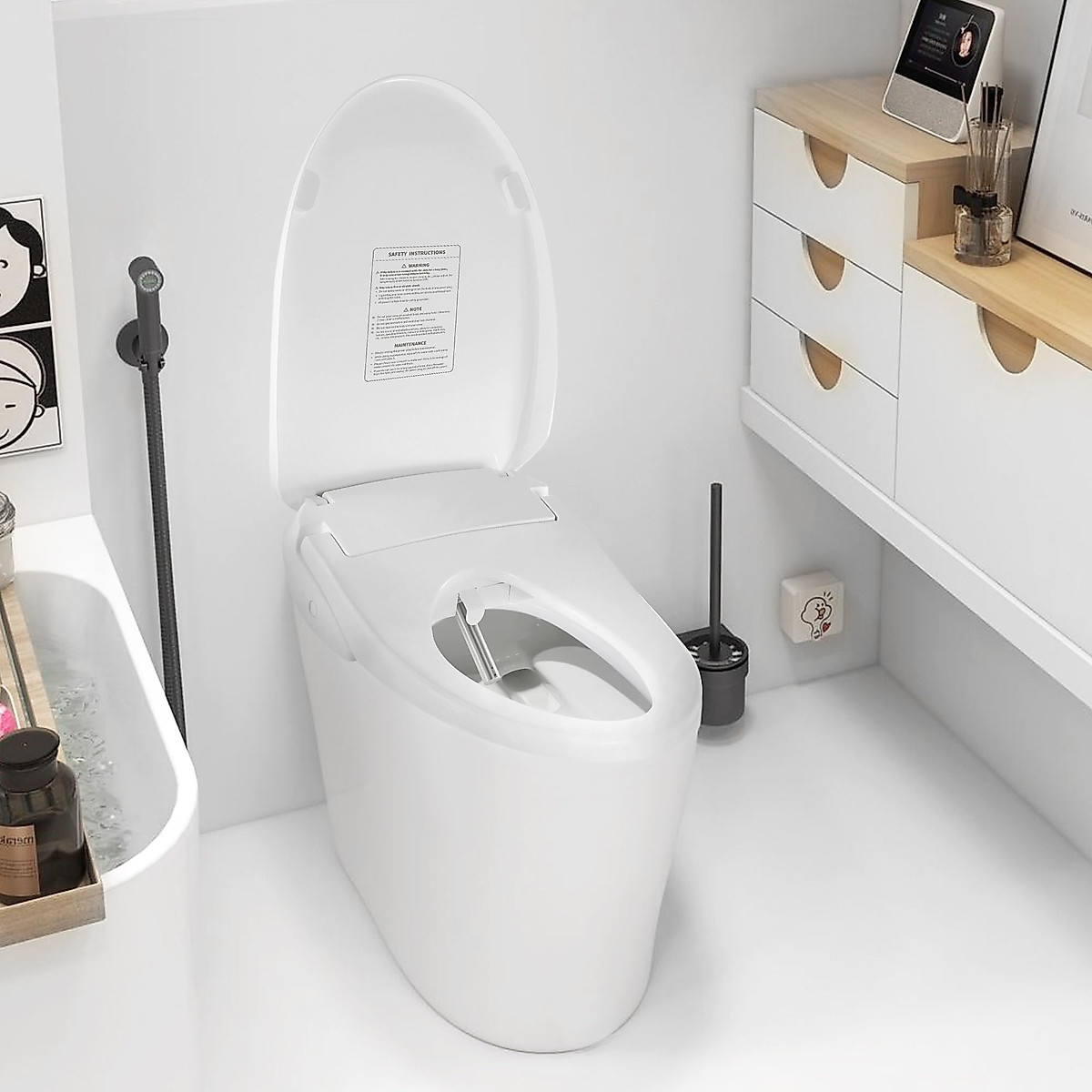 Remote Controlled Electric Bidet Seat for Elongated Toilets, Featuring Electronic Heated Seat, Multiple Spray Modes, Warm Air Dryer, and Adjustable Stainless-Steel Nozzle