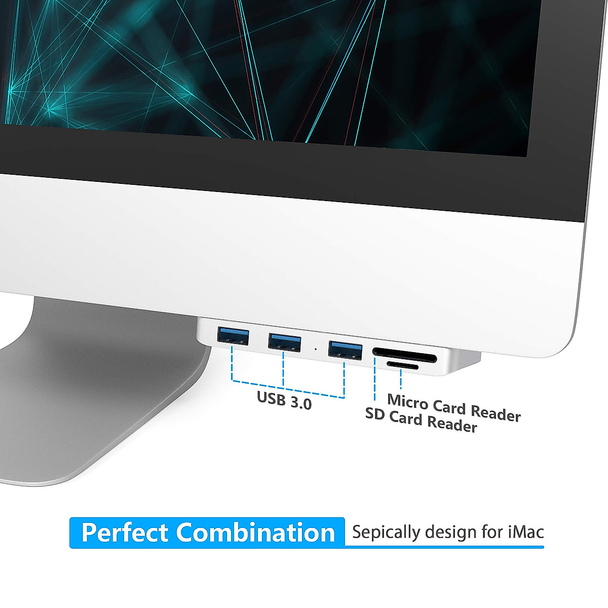 Cateck iMac Hub Aluminum USB Hub Adapter Docking Station with Micro SD & Micro SD Card Reader Combo and 3 USB 3.0 Port Compatible with 2021 iMac and iMac Pro (Upgrade Version)