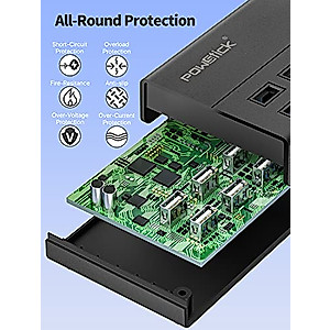 USB Charger Station,Powstick 8 Ports Charging Hub 60W/12A, Included 3 Mixed Cables,Desktop Compact Multi Port USB Charger Compatible Phone, iPad Tablet and Multiple Device(5ft Detachable Cord,Black)