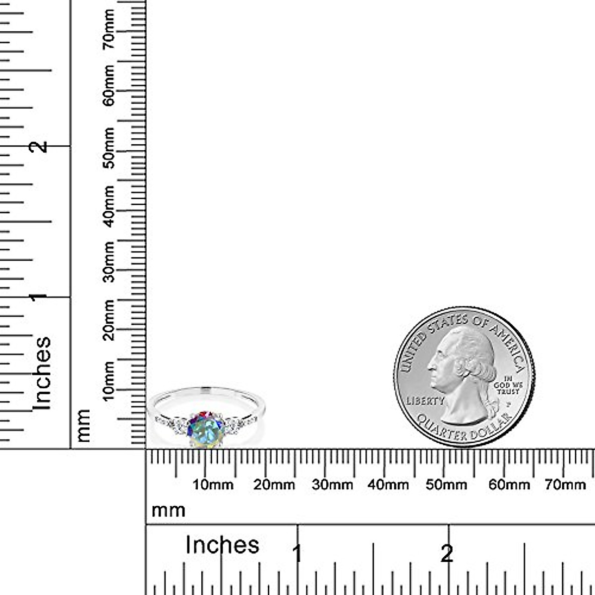 Gem Stone King 10K White Gold 6MM Round Gemstone Birthstone White Created Sapphire & White Diamond Accent 3-Stone Engagement Ring | Three-Stone Wedding Anniversary Promise Ring For Women