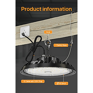 Pvilub High Bay LED Shop Lights: 150W 21000LM UFO LED High Bay Light with US Plug, 120-277V, IP65 Commercial Bay Lighting, High Bay LED Lights for Garage Workshop Warehouse Factory Barn 2PACK
