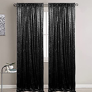 WISPET Black Sequin Backdrop Curtains 2 Panels 2FTx8FT Glitter Drapes Backdrop Sparkle Curtains Photo Backdrop for Halloween Wedding Birthday Bridal Party Decor
