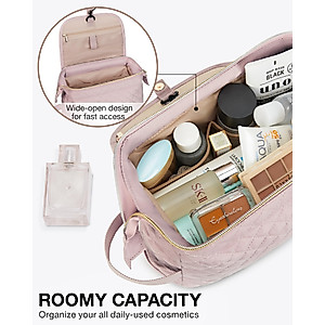 BAGSMART Travel Toiletry Bag, Toiletry Bag for Women with Hanging Hook, Large Wide-open Cosmetic Bag Make Up Organizer Case Travel Bag for Toiletries Accessories,Traveling, Camping, Pink