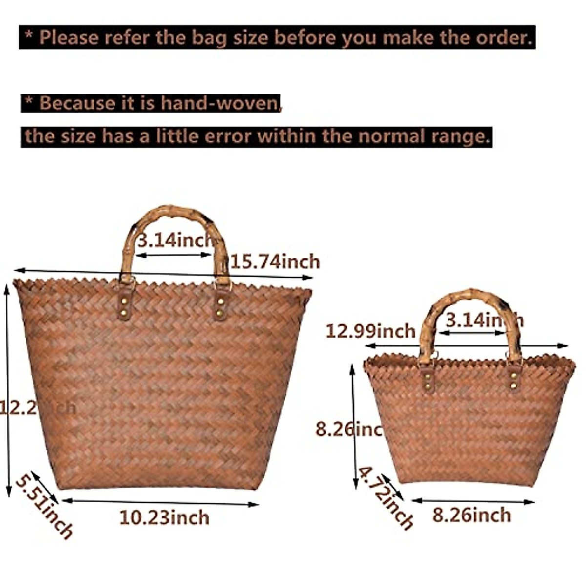 Small Handwoven Tote Shopper Bag Handmade Women Woven Shoulder Handbag Lightweight Basket Bag for Girls Beach Travel Outdoor Vocation
