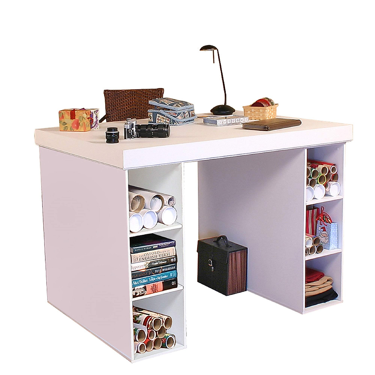 Venture Horizon Project Center Desk with Two 3-Bin Cabinets - White