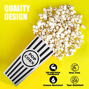 Novelty Place 12 Pcs Classic Popcorn Boxes, 46 oz Black and White Striped Cardboard Paper Popcorn Container for Movie Night Party - 7.8" Tall x 3.9" Square