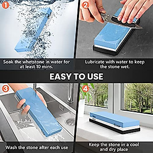 UUP Whetstone Knife Sharpening Stone, Professional Knife Sharpener Kit Premium Wet Stone Sharpening Kit 2 Side Grit 1000/6000 Kitchen Knife Sharpener with Flattening Stone, Axe Wet Stone